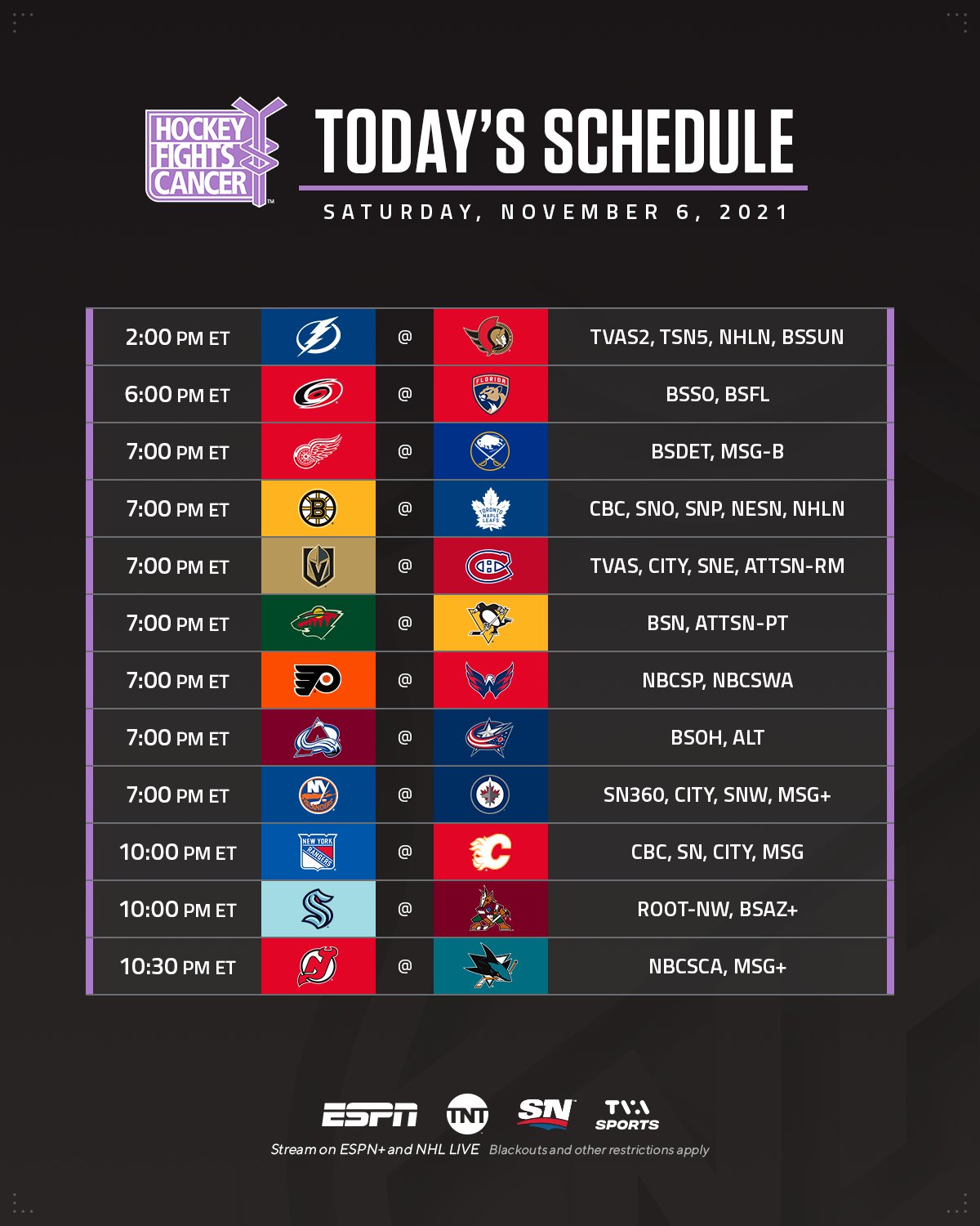 TODAY’S NHL SCHEDULE – CanucksBanter